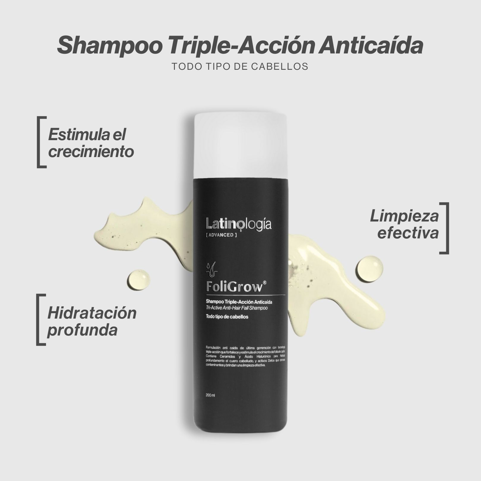 Latinología FoliGrow Shampoo Triple-Acción Anticaída x 200 Ml